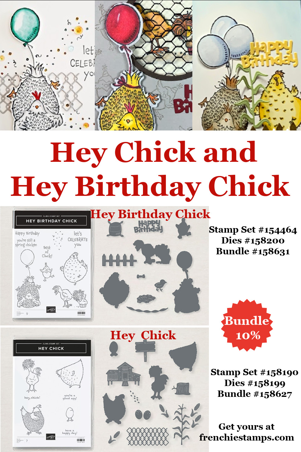 Hey Chick and Hey Birthday Chick 12 Cards - Frenchie Stamps