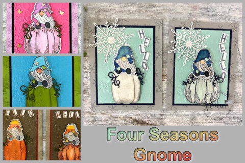 Four Seasons Gnome Sitting On A Pumpkin - Frenchie Stamps