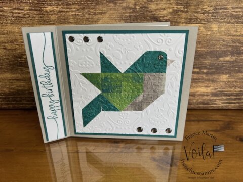 Bird Quilt Card With Frenchie - Frenchie Stamps